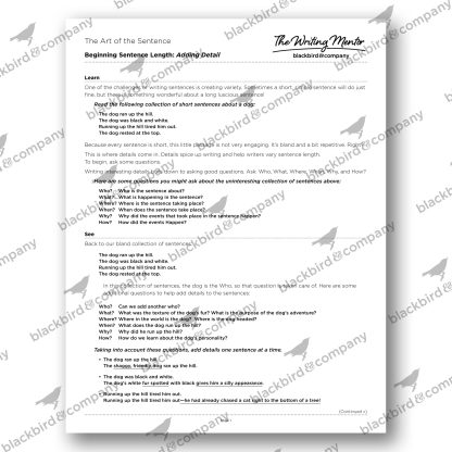 Art of the Sentence: Beginning Sentence Length - Blackbird and Company